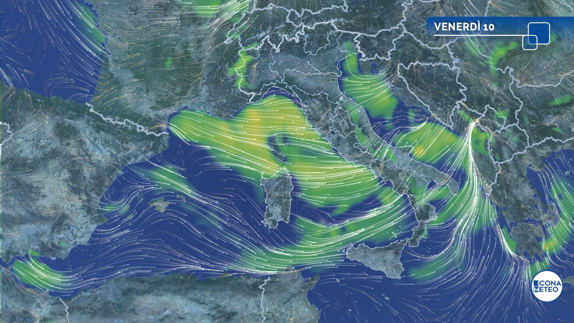 Maltempo sull'Italia: pioggia e rischio nubifragi, vento di burrasca. Le previsioni - Icona Meteo